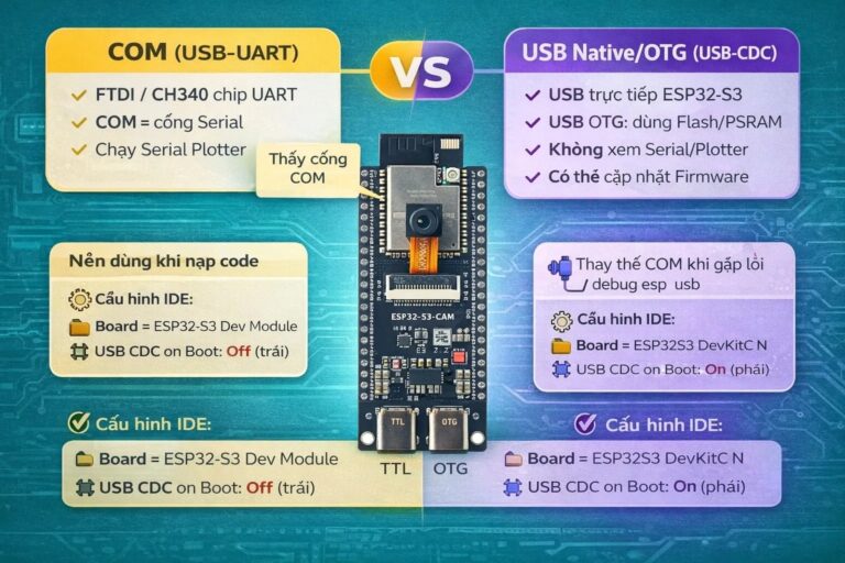 ESP32-S3-DevKitC N16R8 CAM: Bài 03 - COM vs USB (Native/OTG) – Dùng ...