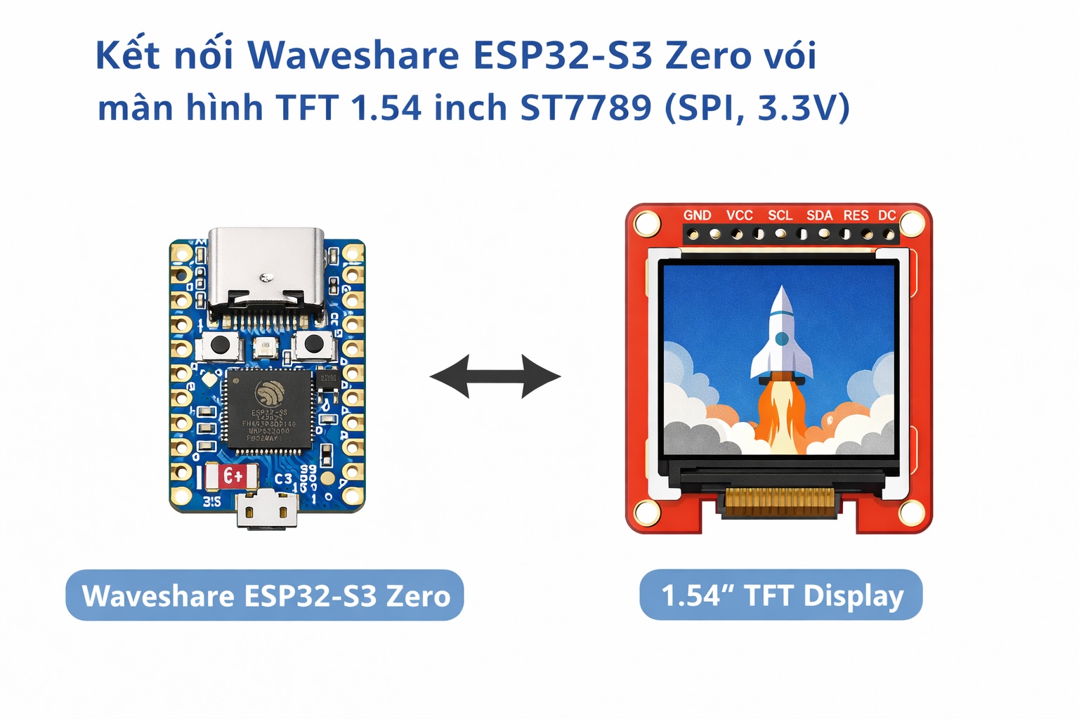 Hướng dẫn kết nối Waveshare ESP32-S3 Zero với màn hình TFT 1.54 inch ...